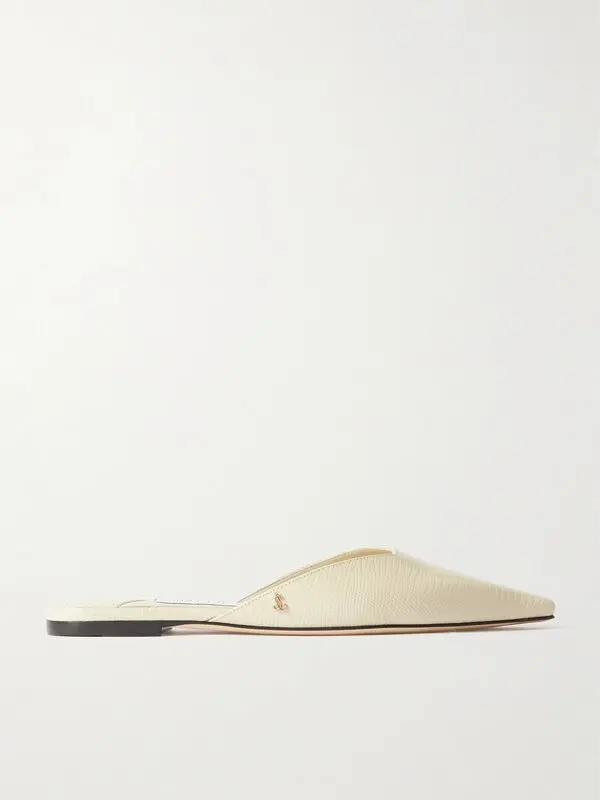 JIMMY CHOO Vivi Lizard-effect Leather Mules - Neutrals
