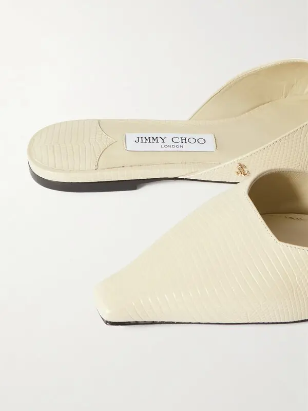 JIMMY CHOO Vivi Lizard-effect Leather Mules - Neutrals