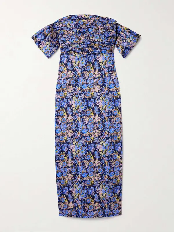 KIKA VARGAS Adele Off-the-shoulder Ruched Floral-print Taffeta Midi Dress