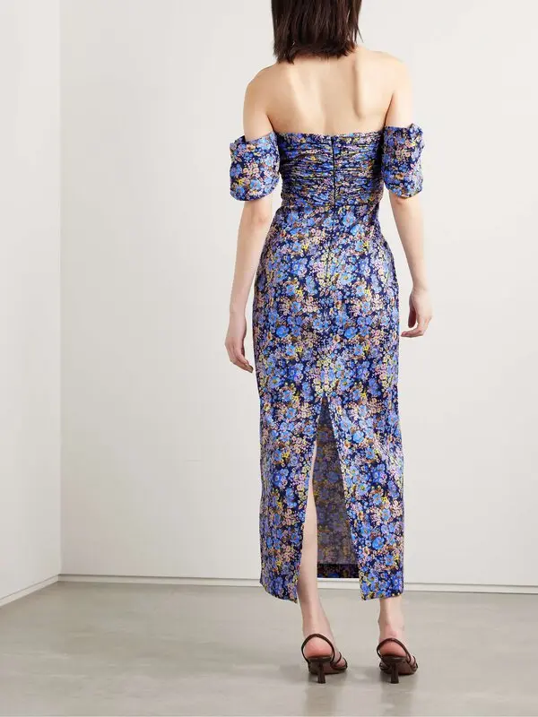 KIKA VARGAS Adele Off-the-shoulder Ruched Floral-print Taffeta Midi Dress