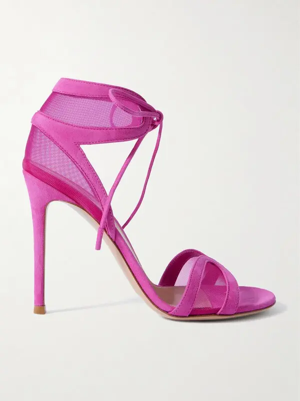 GIANVITO ROSSI Falene 110 Suede-trimmed Tulle Sandals - Pink