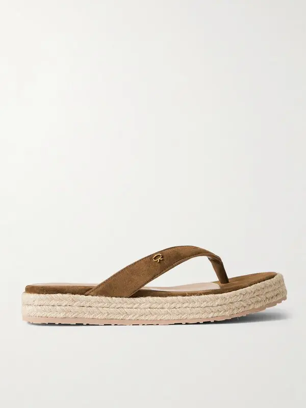 GIANVITO ROSSI Embellished Suede Espadrille Platform Flip Flops