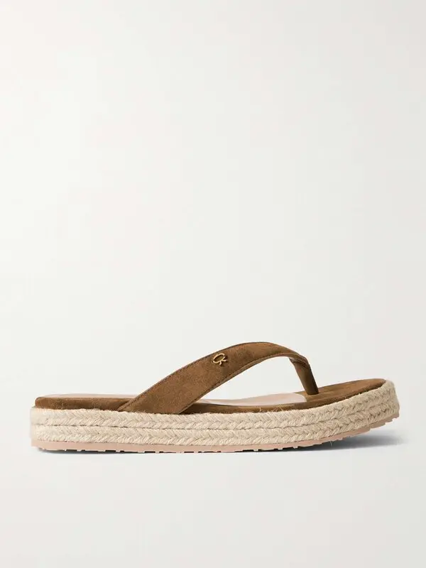 GIANVITO ROSSI Embellished Suede Espadrille Platform Flip Flops
