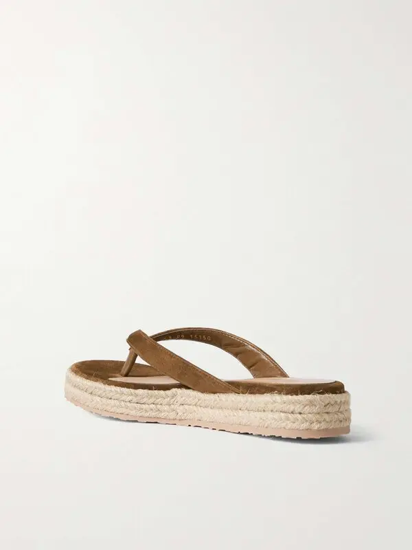 GIANVITO ROSSI Embellished Suede Espadrille Platform Flip Flops