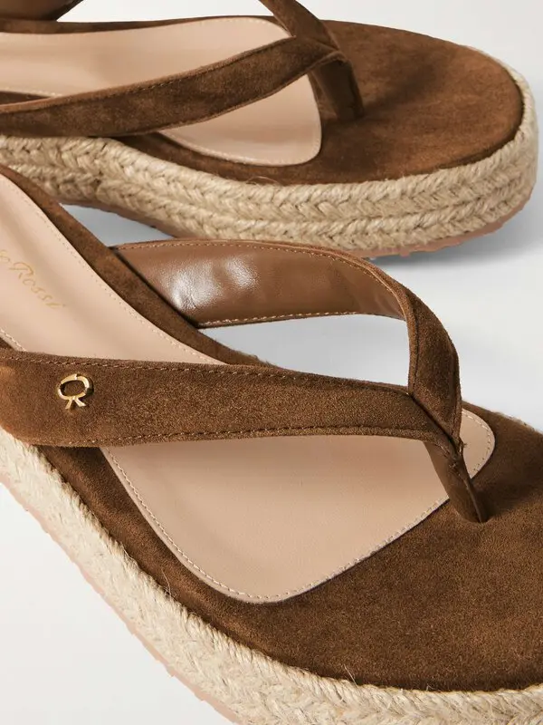 GIANVITO ROSSI Embellished Suede Espadrille Platform Flip Flops