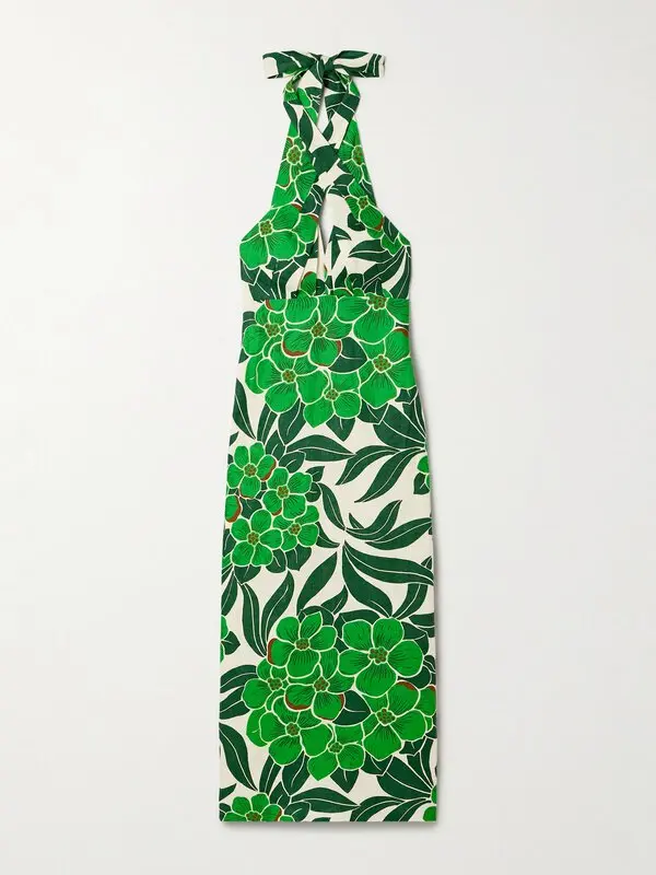 Cara Cara Perla Printed Linen Halterneck Midi Dress