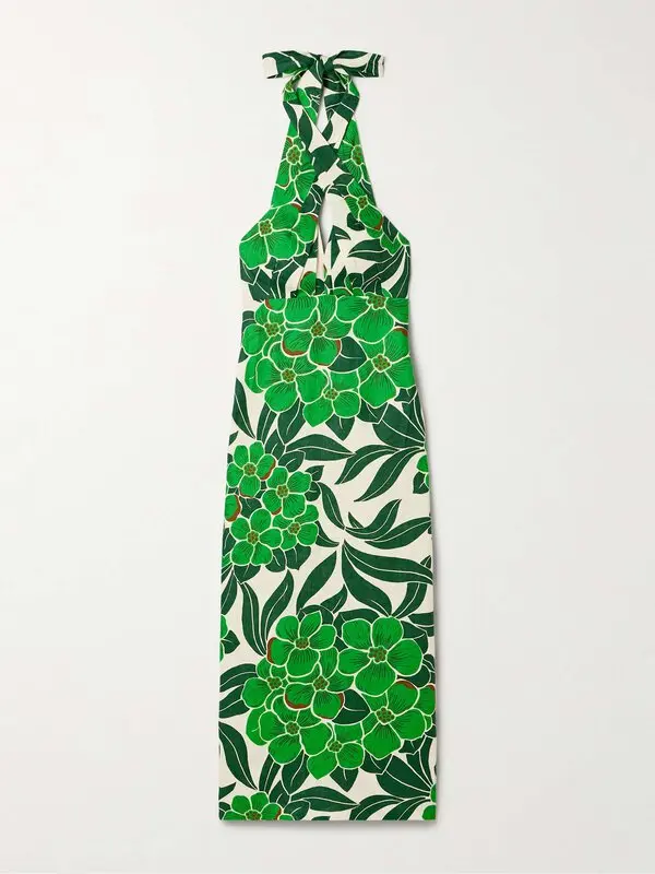 Cara Cara Perla Printed Linen Halterneck Midi Dress