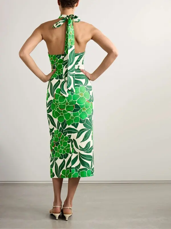 Cara Cara Perla Printed Linen Halterneck Midi Dress