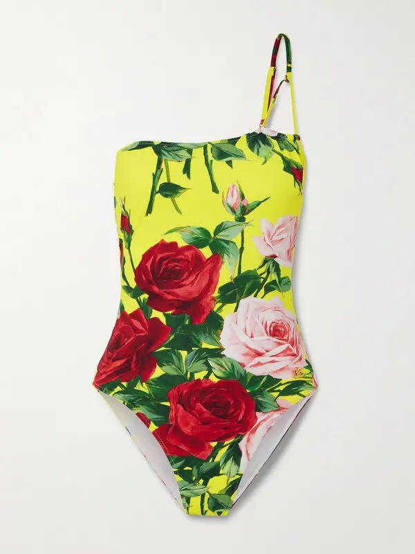 Dolce & Gabbana One-shoulder Printed Swimsuit - Green