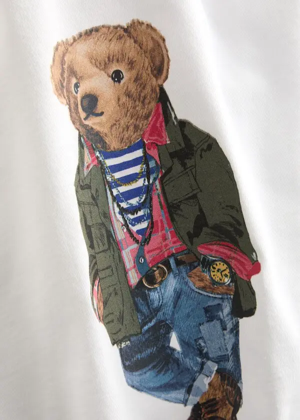Polo Ralph Lauren Bear-Print Cotton T-Shirt In White - 40% Off