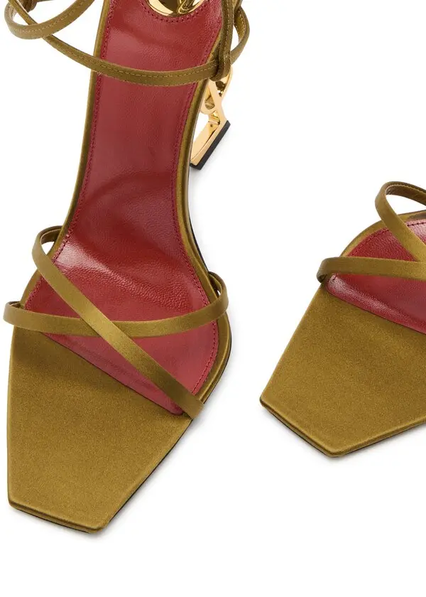Saint Laurent Opyum Logo Satin Sandals - Dark Green