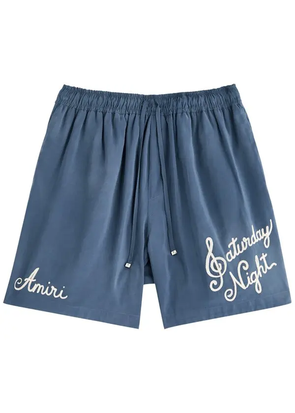 Amiri Saturday Night Embroidered Shorts - Navy