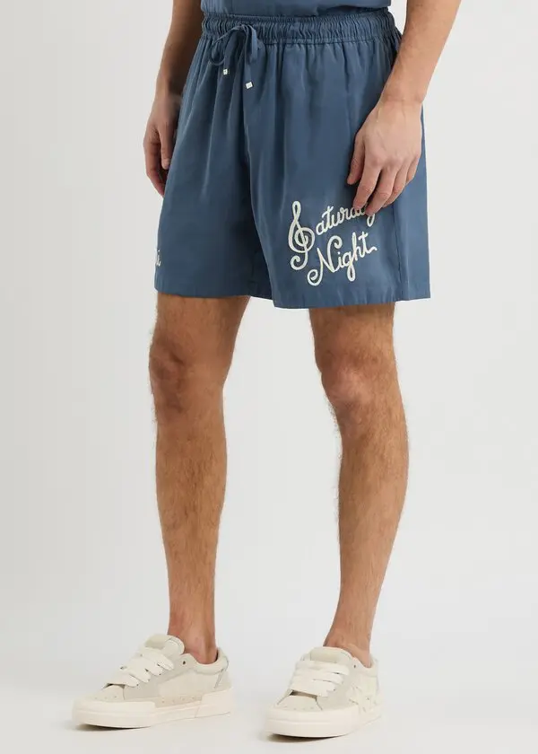 Amiri Saturday Night Embroidered Shorts - Navy