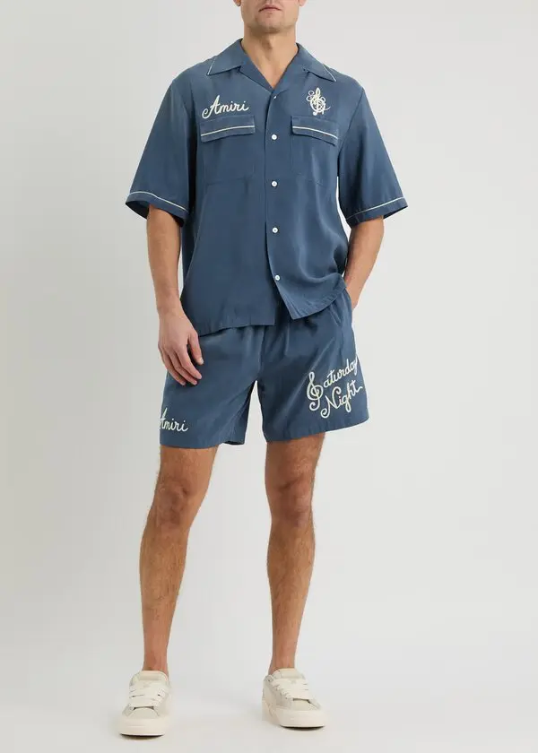 Amiri Saturday Night Embroidered Shorts - Navy