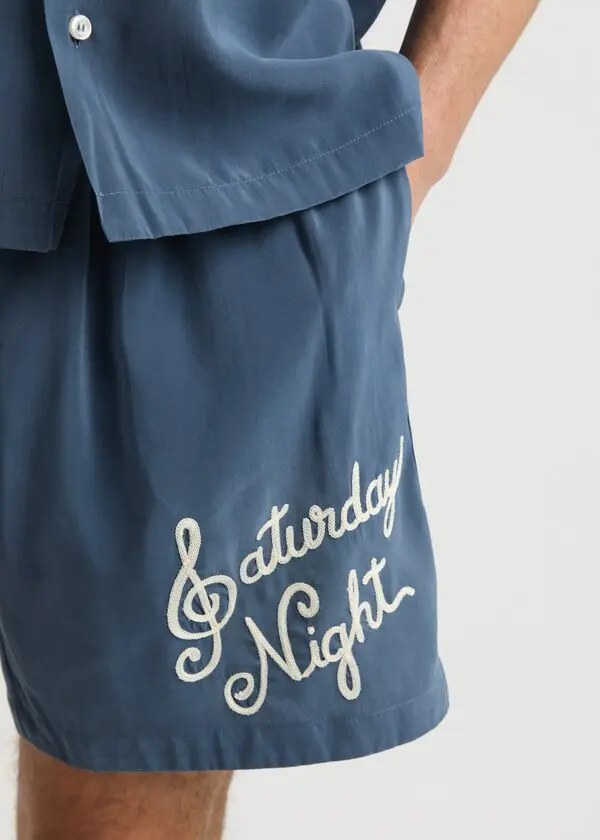 Amiri Saturday Night Embroidered Shorts - Navy