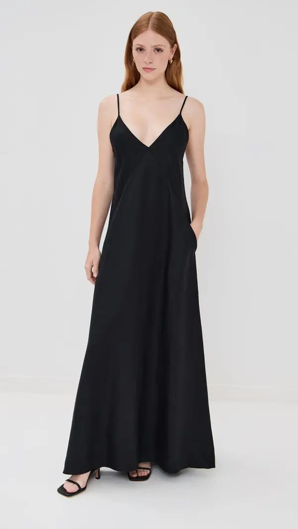 Another Tomorrow Linen Maxi Slip Dress - Black