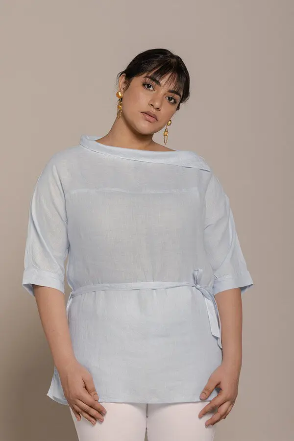 REISTOR Asymmetrical Button-down Top With Sash