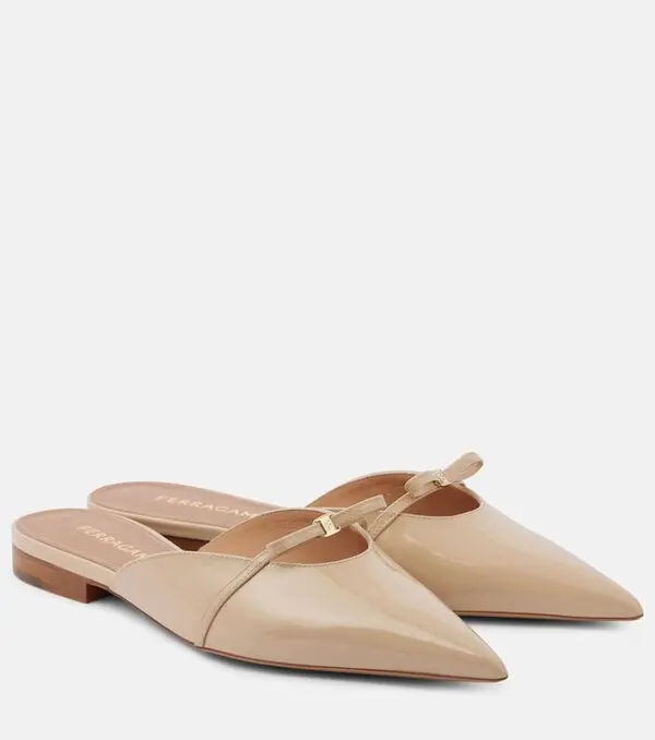 FERRAGAMO Bow-detail Patent Leather Mules