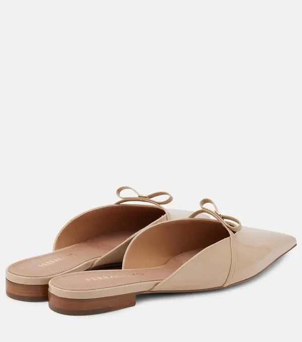 FERRAGAMO Bow-detail Patent Leather Mules