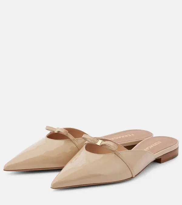 FERRAGAMO Bow-detail Patent Leather Mules