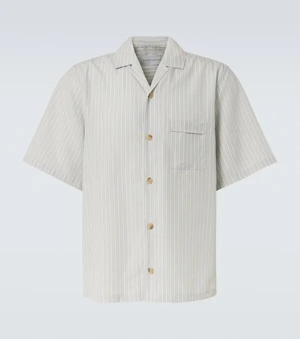 King & Tuckfield Striped Bowling Shirt - Beige