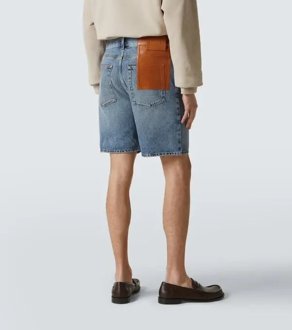 Loewe Leather-trimmed Denim Shorts