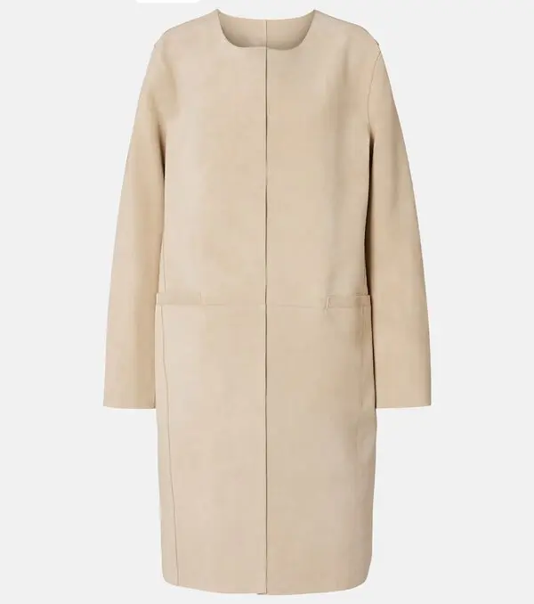 TOTEME Leather Double-breasted Coat - Beige
