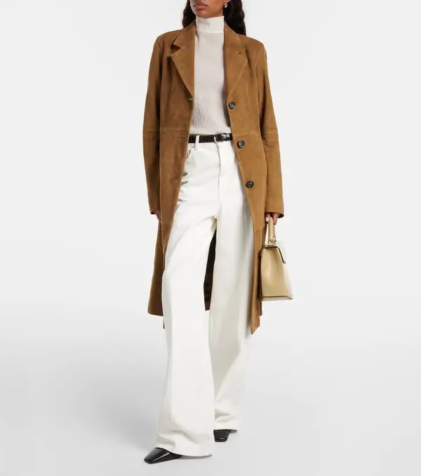 TOTEME Leather Double-breasted Coat - Brown