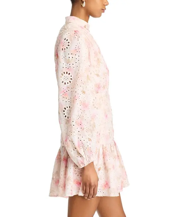 blush pink embroidered bardot dip hem dress Adita | Blush Pink Mesh Floral Bardot Maternity Midi Dress main image 1