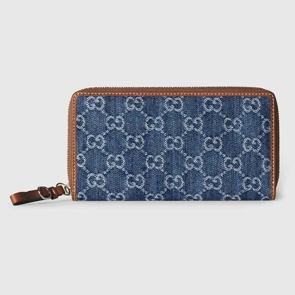 Gucci Gg Emblem Zip Around Wallet Fabric - Blue | Editorialist