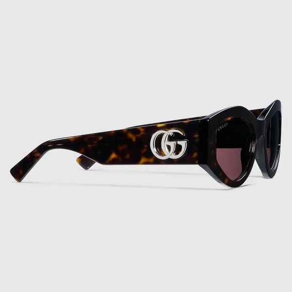 Gucci Oval Frame Sunglasses With Double G - Brown