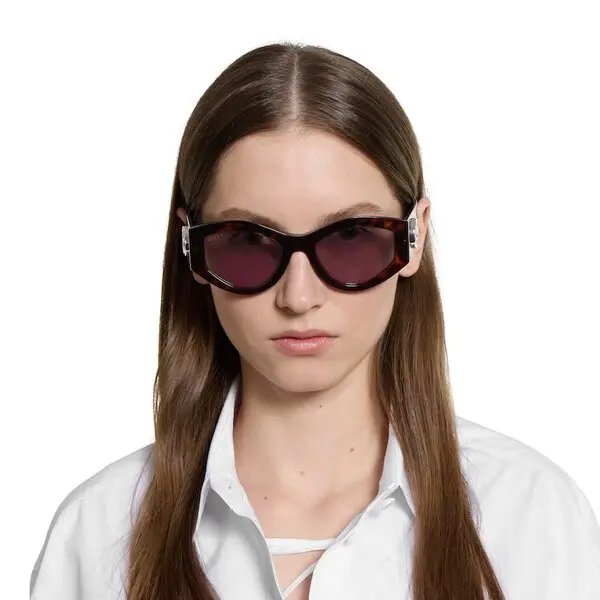 Gucci Oval Frame Sunglasses With Double G - Brown