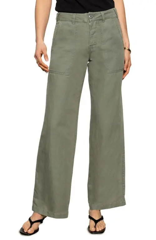 Sanctuary Wide Leg Linen-blend Pants - Dark Spruc