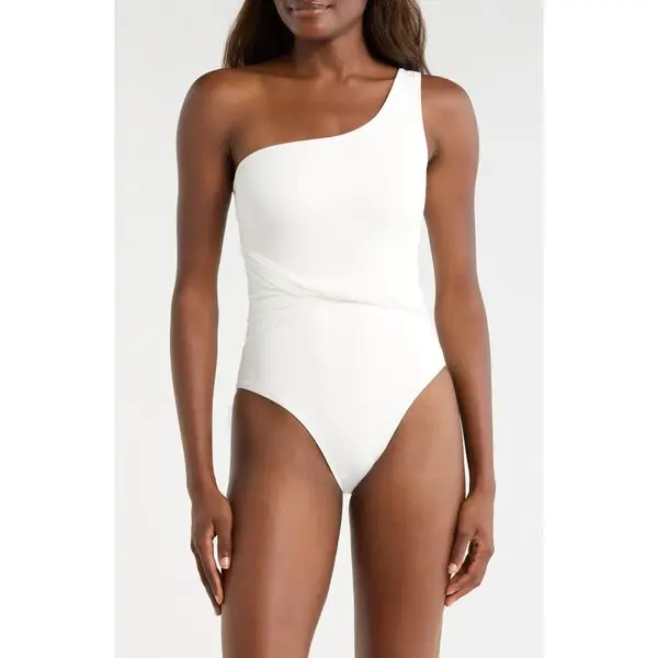 HUTCH Floral Twist Front One-shoulder One-piece Swimsuit - Solid White