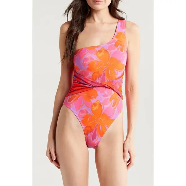 HUTCH Floral Twist Front One-shoulder One-piece Swimsuit - Watercolor Gardenia