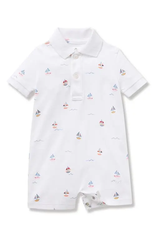 PETITE PLUME Sailboat Print Pima Cotton Polo Romper - White