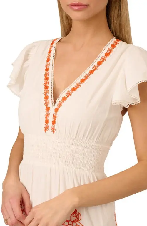 Adrianna Papell Embroidered Cotton Maxi Dress In Ivory/ Red Multi - 62% Off 
