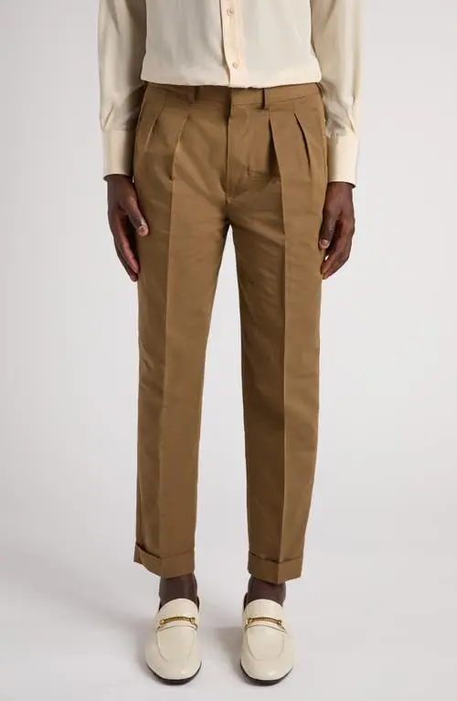 TOM FORD Fluid Double Pleat Cotton & Silk Poplin Pants - Chestnut