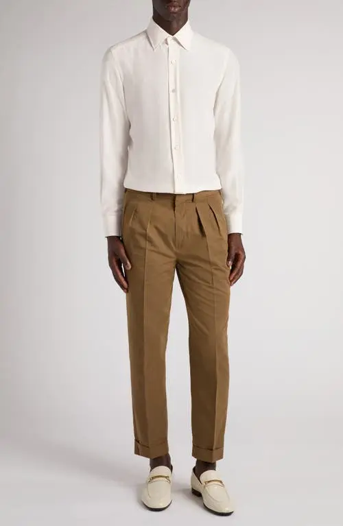 TOM FORD Fluid Double Pleat Cotton & Silk Poplin Pants - Chestnut