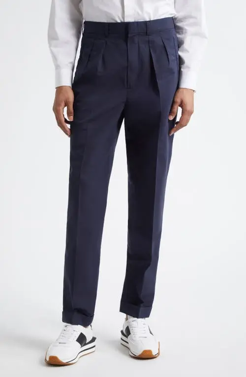 TOM FORD Fluid Double Pleat Cotton & Silk Poplin Pants - Navy