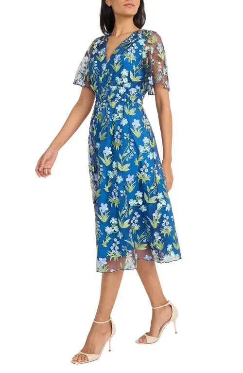 Maggy London Embroidered Flutter Sleeve Dress