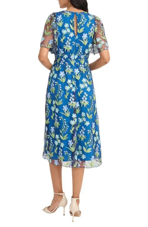 Maggy London Embroidered Flutter Sleeve Dress