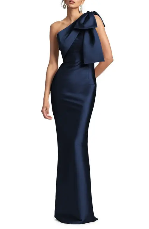 Sachin & Babi Bonnie Bow One-shoulder Gown - Midnight Sky