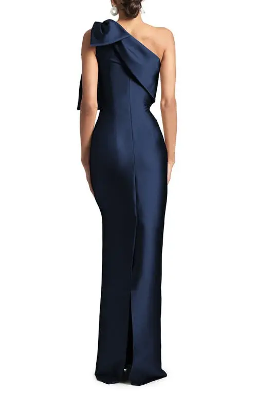 Sachin & Babi Bonnie Bow One-shoulder Gown - Midnight Sky