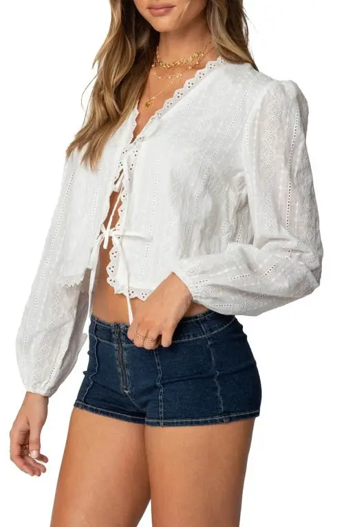EDIKTED Lesley Lace Trim Tie Front Shirt