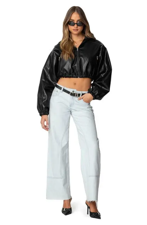 EDIKTED Crop Faux Leather Hooded Jacket