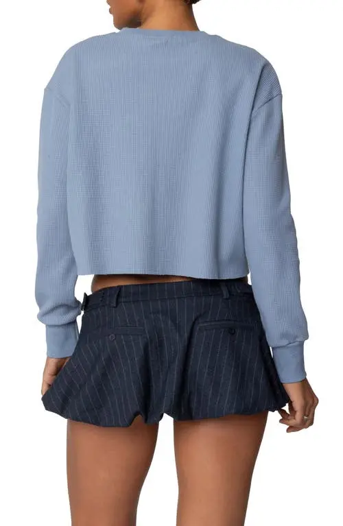 EDIKTED 88 Long Sleeve Crop Knit Top - Blue