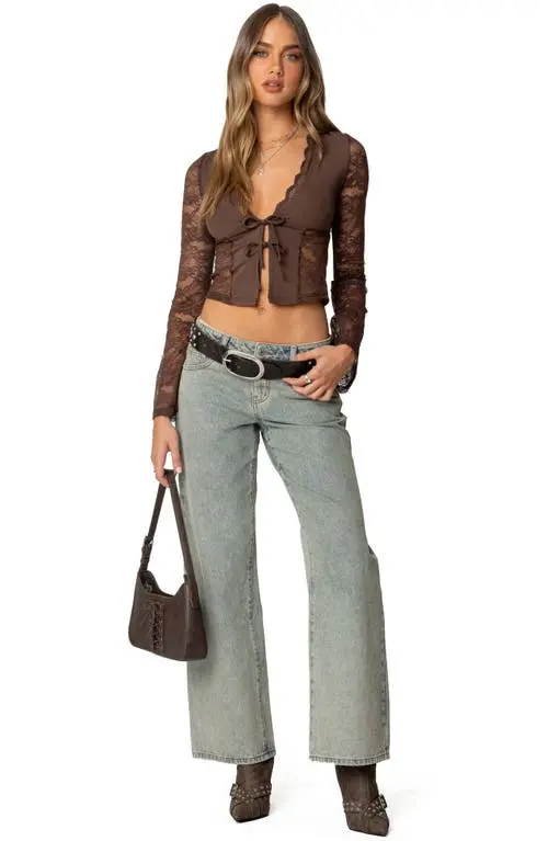 EDIKTED Stephi Lace Split Front Crop Top