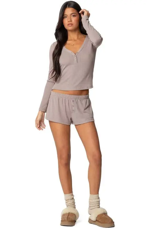 EDIKTED Keely Pointelle Pull-on Shorts - Brown