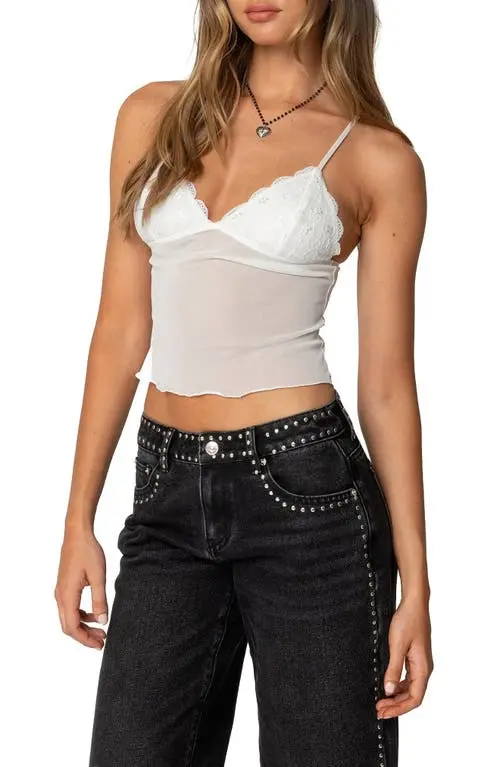 EDIKTED Malika Semisheer Lace Trim Camisole